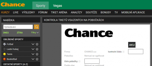 Chance kontrola tiketu a číslo tiketu | CasinoArena.cz